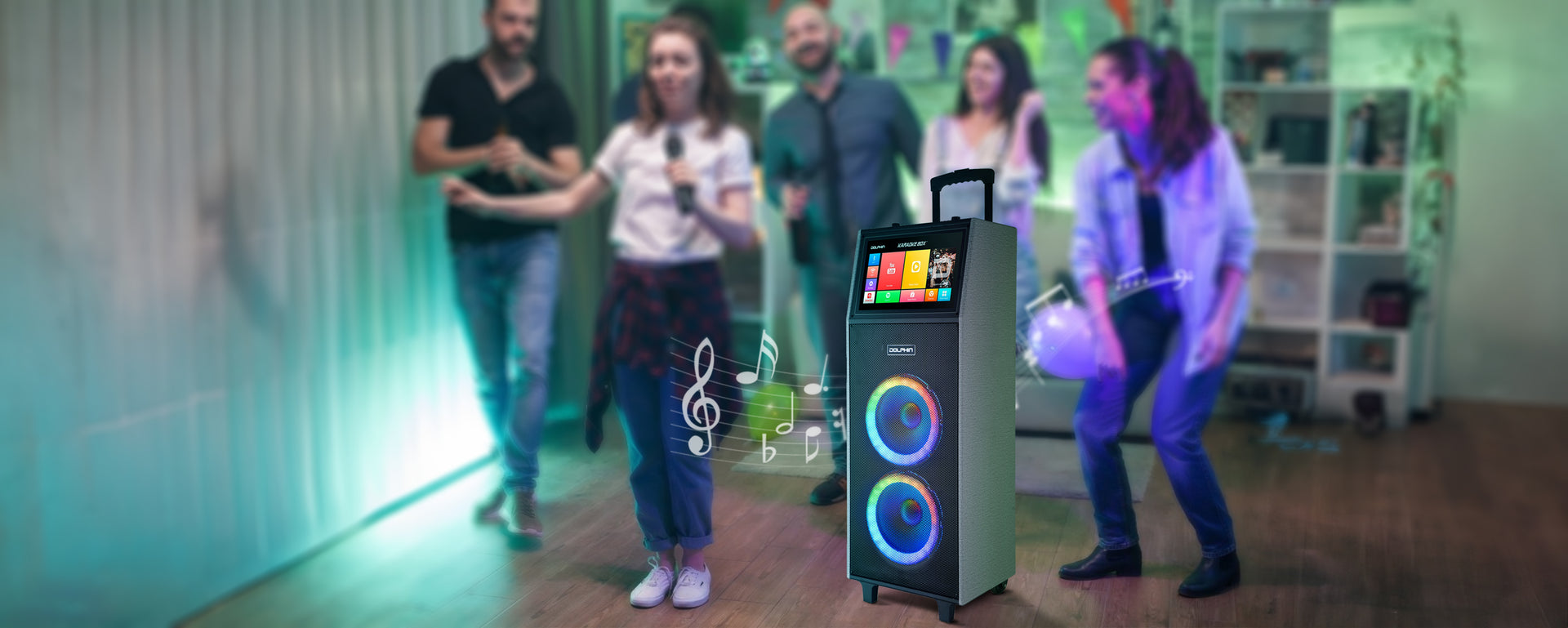 Dolphin Dual 10" Karaoke Bluetooth Speaker with LED Lights, 2 Mics, 14. ...